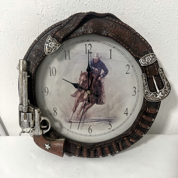 Vintage | Accents | Vtg Rodeo Cowboy Riding A Horse Wall Analog Clock ...